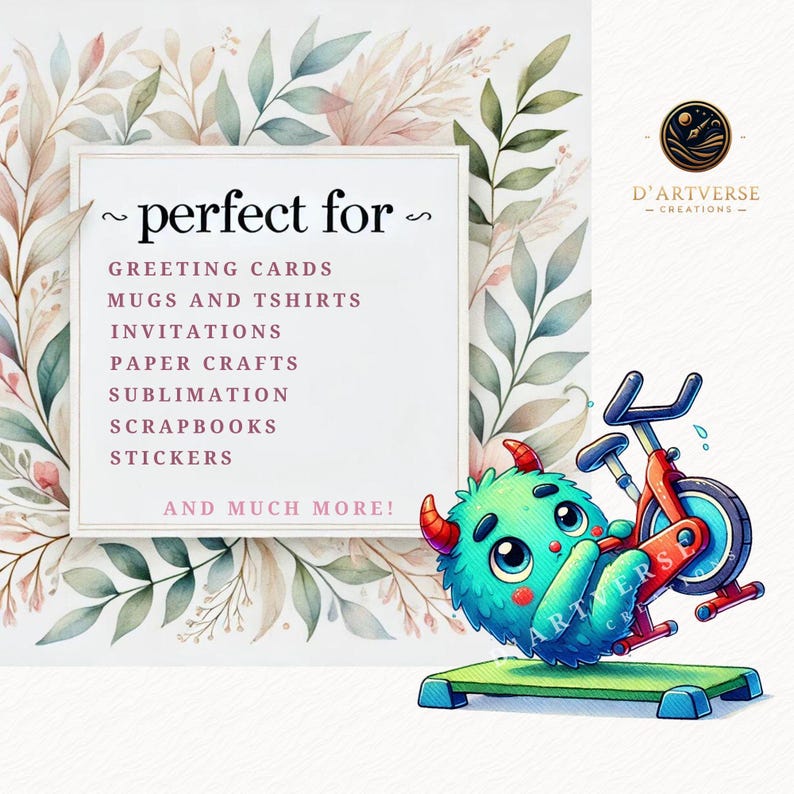 Cute Workout Monsters Clipart Bundle Watercolor Gym Creatures PNG ...
