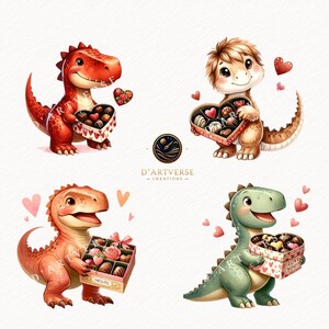 Baby Dinosaur Valentine Clipart Bundle Watercolor Cute Love Chocolate ...