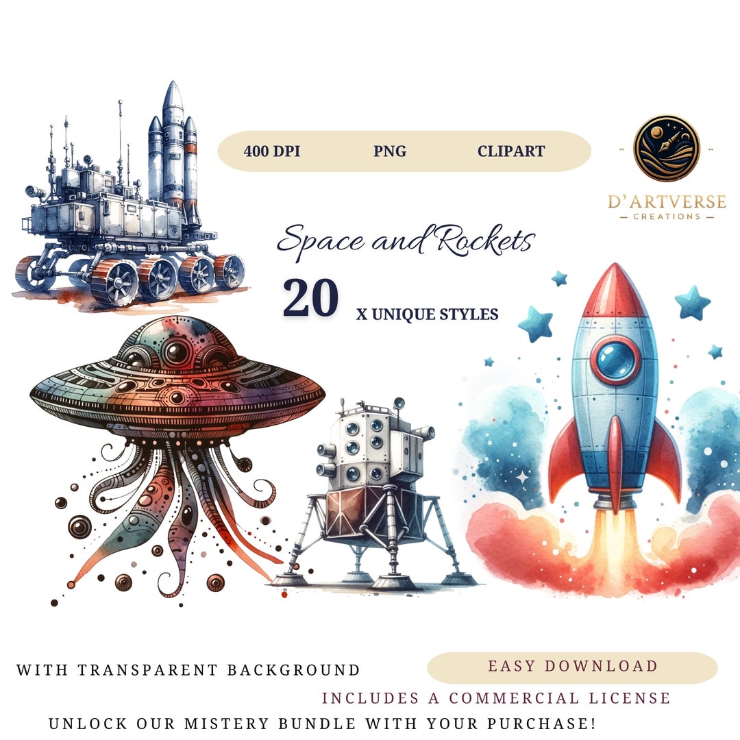 Space Rocket Clipart Bundle Space Stickers Rocket Science Craft Space ...