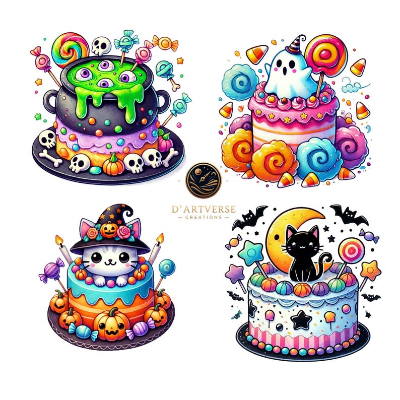Watercolor Halloween Cake Clipart Spooky Cute Ghosts PNG Halloween ...