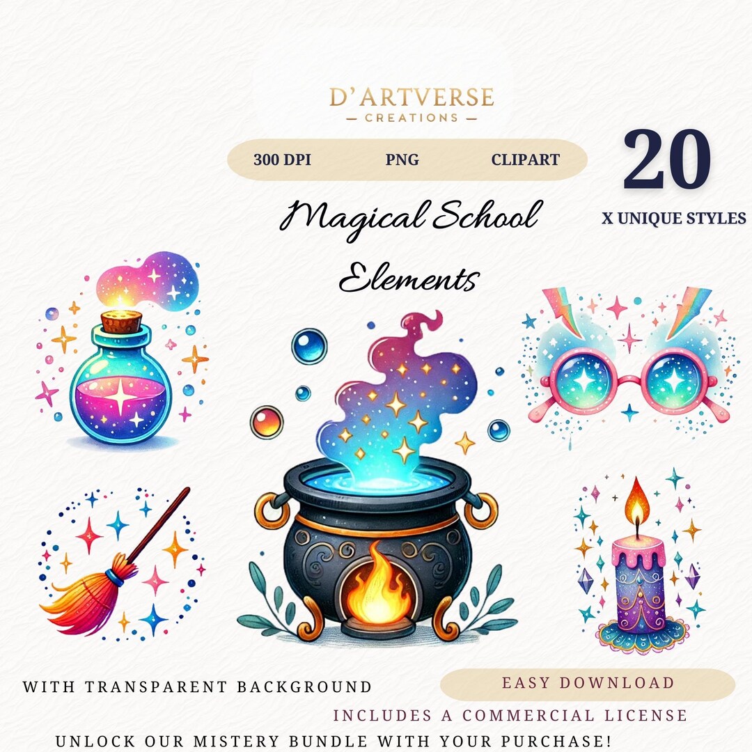 Magical Wizard Clipart Magic School Bundle Fantasy Witchcraft Magic ...