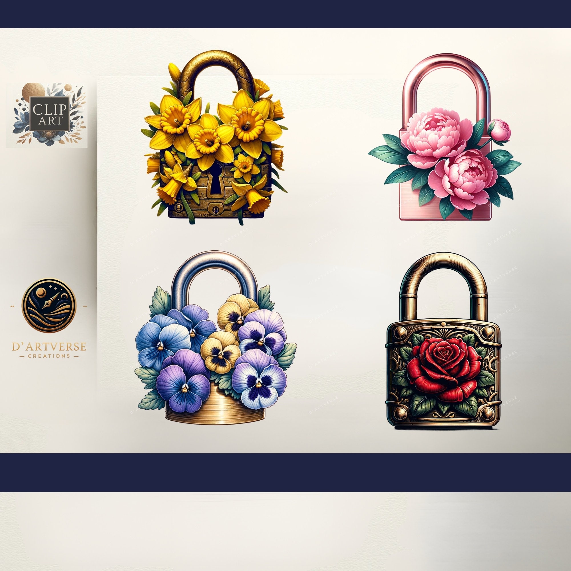 Floral Clipart Flower Graphics Love Lock Png Floral Padlock Card Design ...