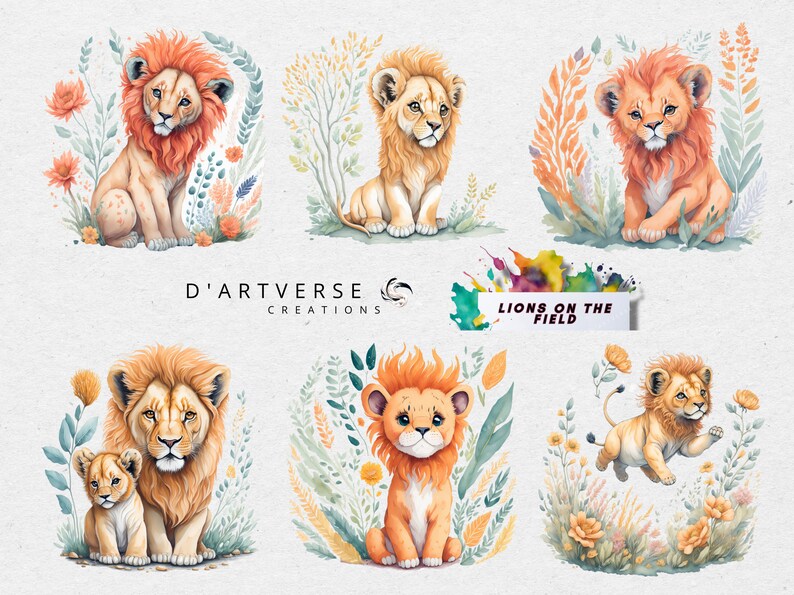 Watercolor Lion Clipart Cute Lion Animal Clip Art Safari - Etsy