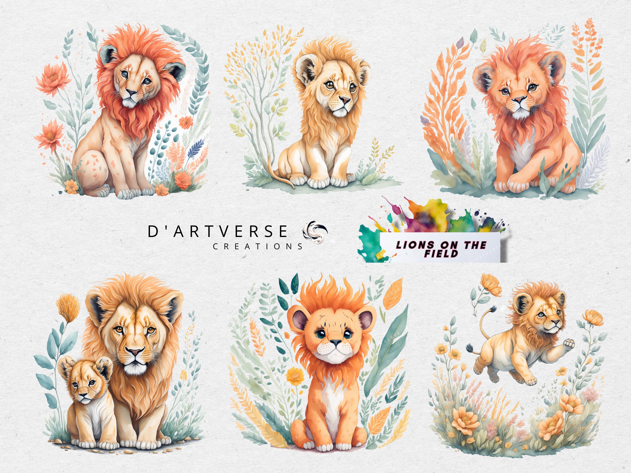 Watercolor Lion Clipart Cute Lion Animal Clip Art Safari - Etsy