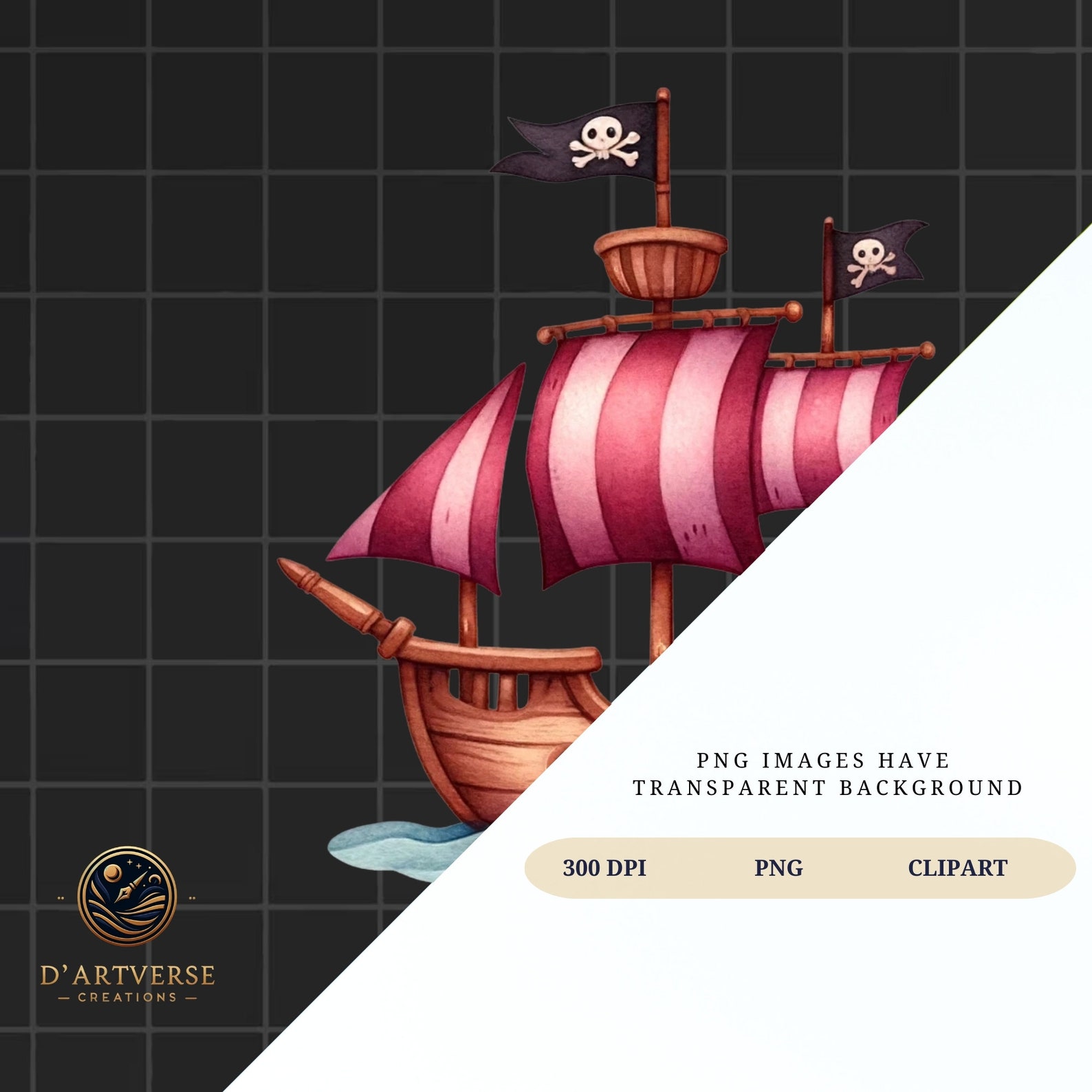 Watercolor Pirate Ships Clipart Bundle Digital Pirate Ship Graphics ...