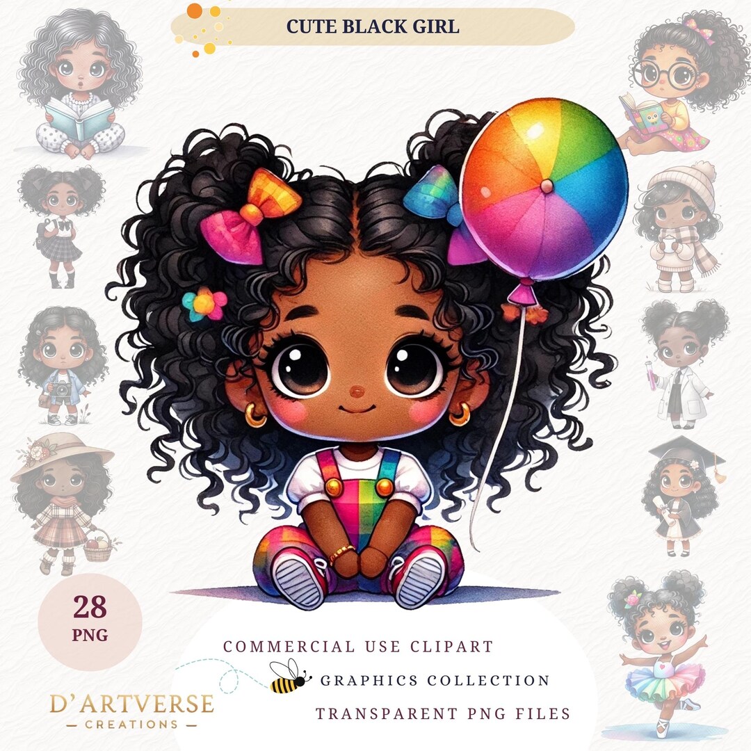 Watercolor Black Girl Clipart Bundle African American Kids PNG Digital ...