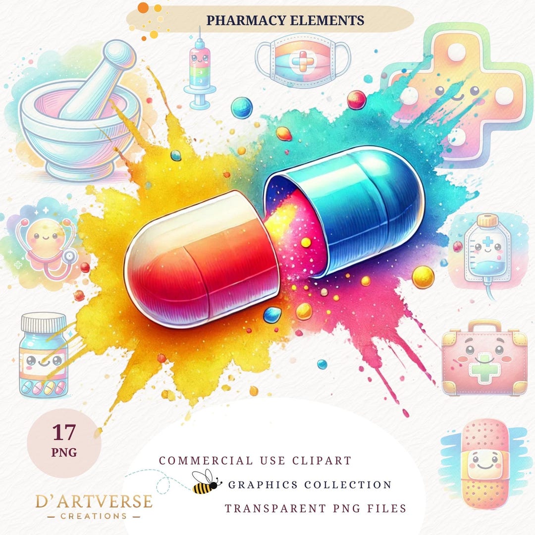 Pharmacy Clipart Bundle Cute Medical Icons Transparent PNG Medicine ...