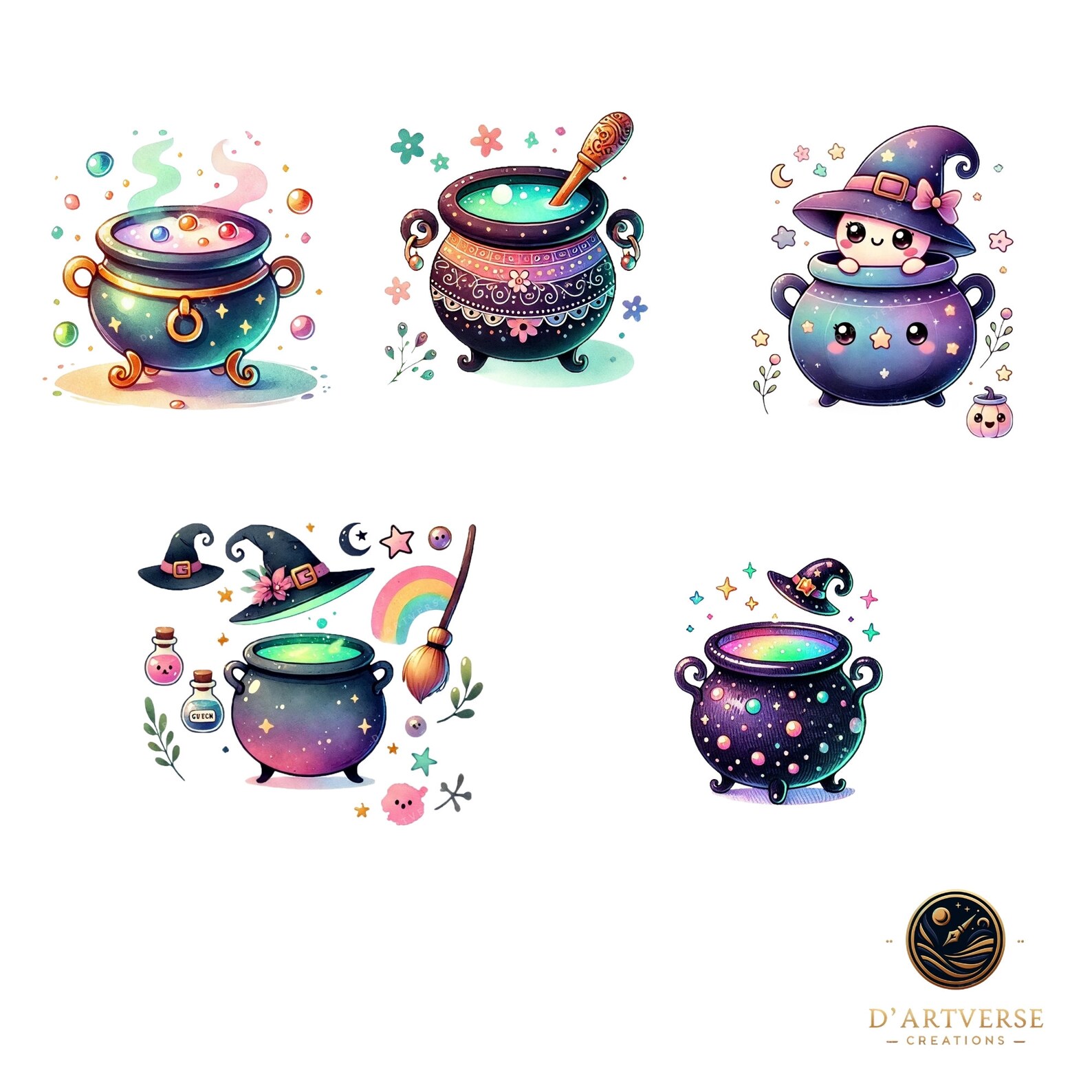 Witch Clipart Watercolor Witch Pot Graphics Magical Potion PNG ...
