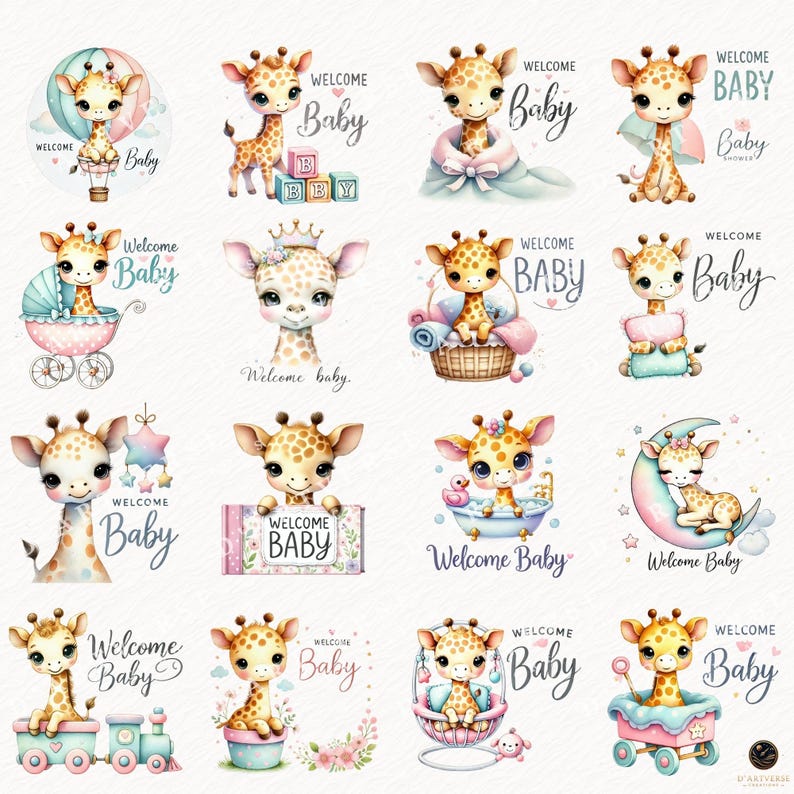 Watercolor Baby Giraffe Clipart Bundle Cute Safari Animal PNG Nursery ...