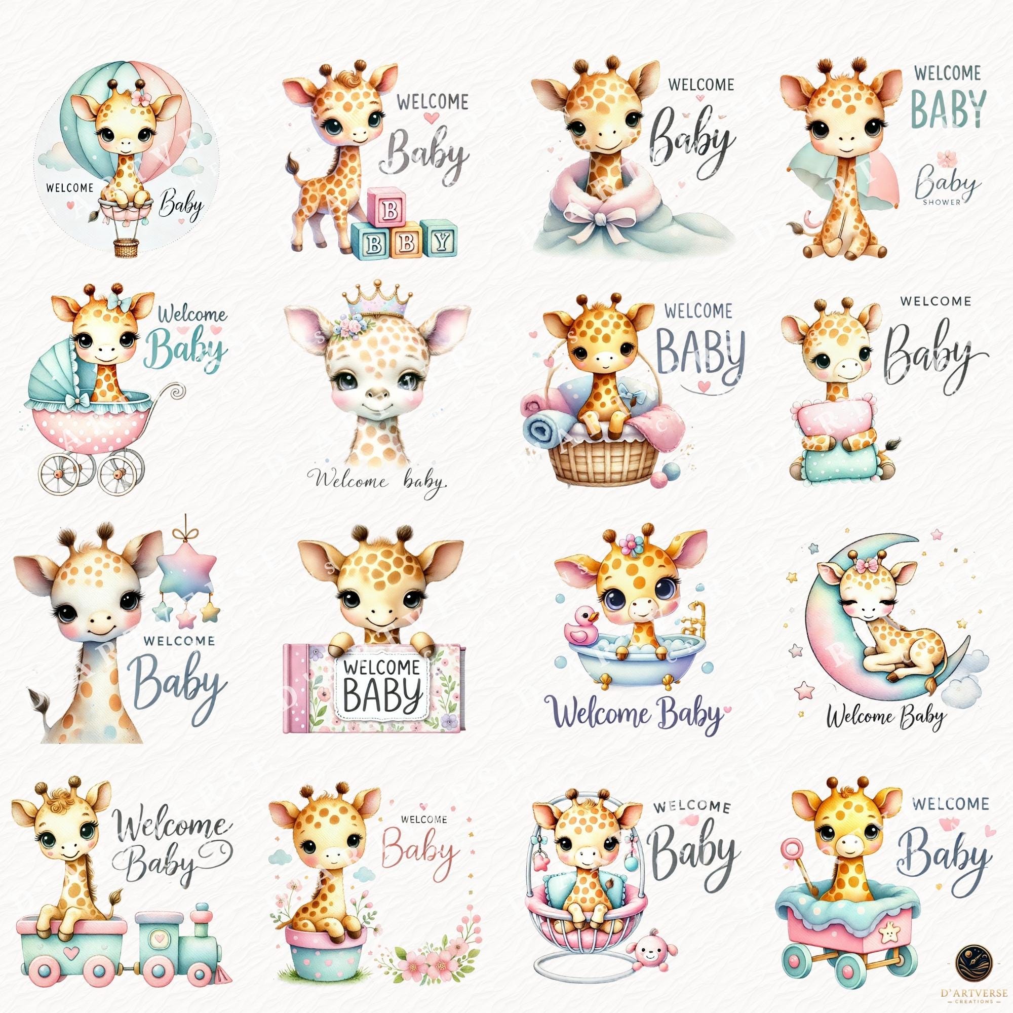 Watercolor Baby Giraffe Clipart Bundle Cute Safari Animal PNG Nursery ...