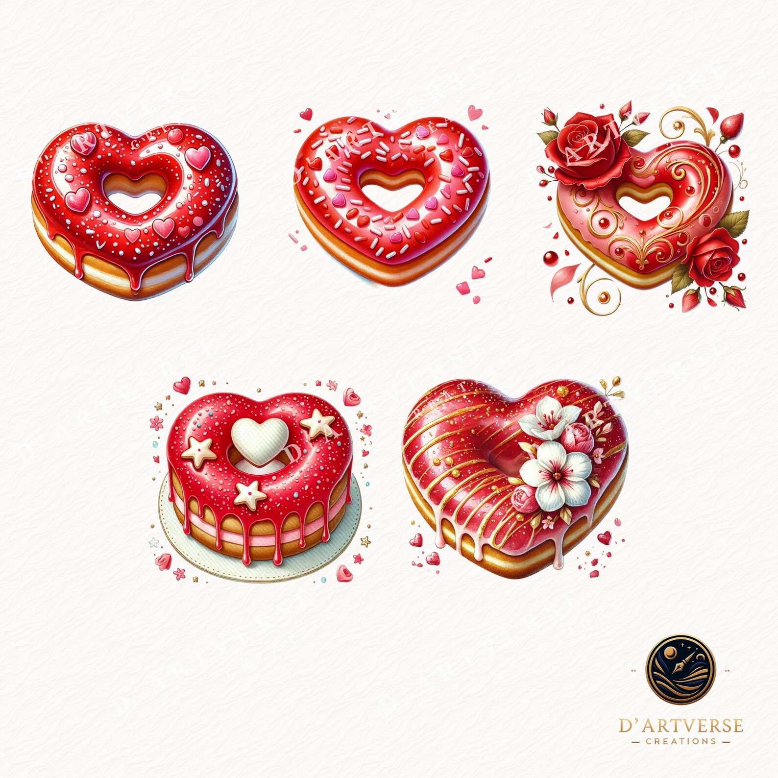 Valentine Donut Clipart Heart Shaped Graphics Red Rose Printable ...