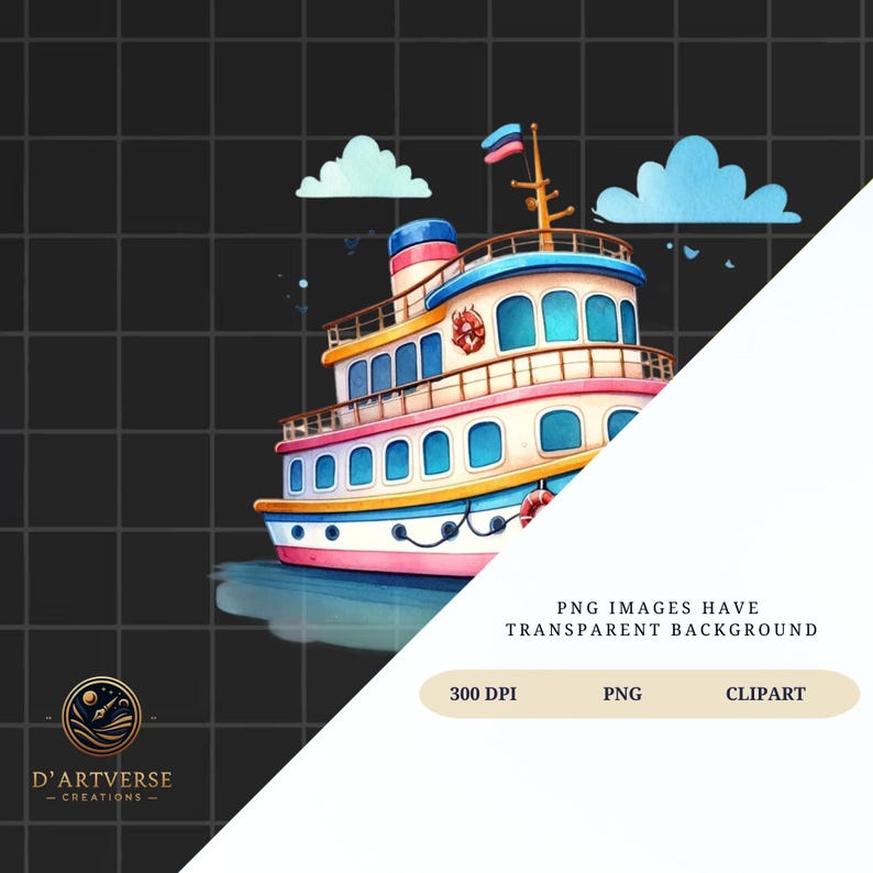 Cute Cruise Ship Clipart Bundle Watercolor Nautical PNG Ocean Travel ...