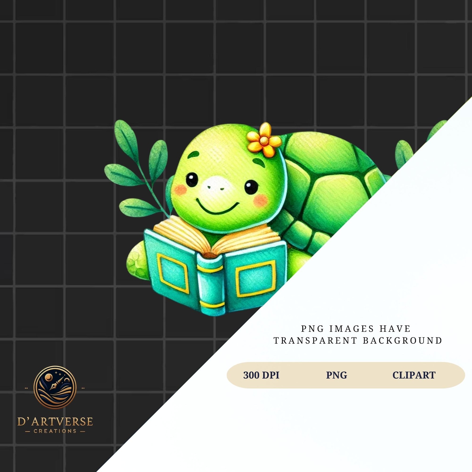 Cute School Turtle Clipart PNG Reading Book Animal Kids Digital ...