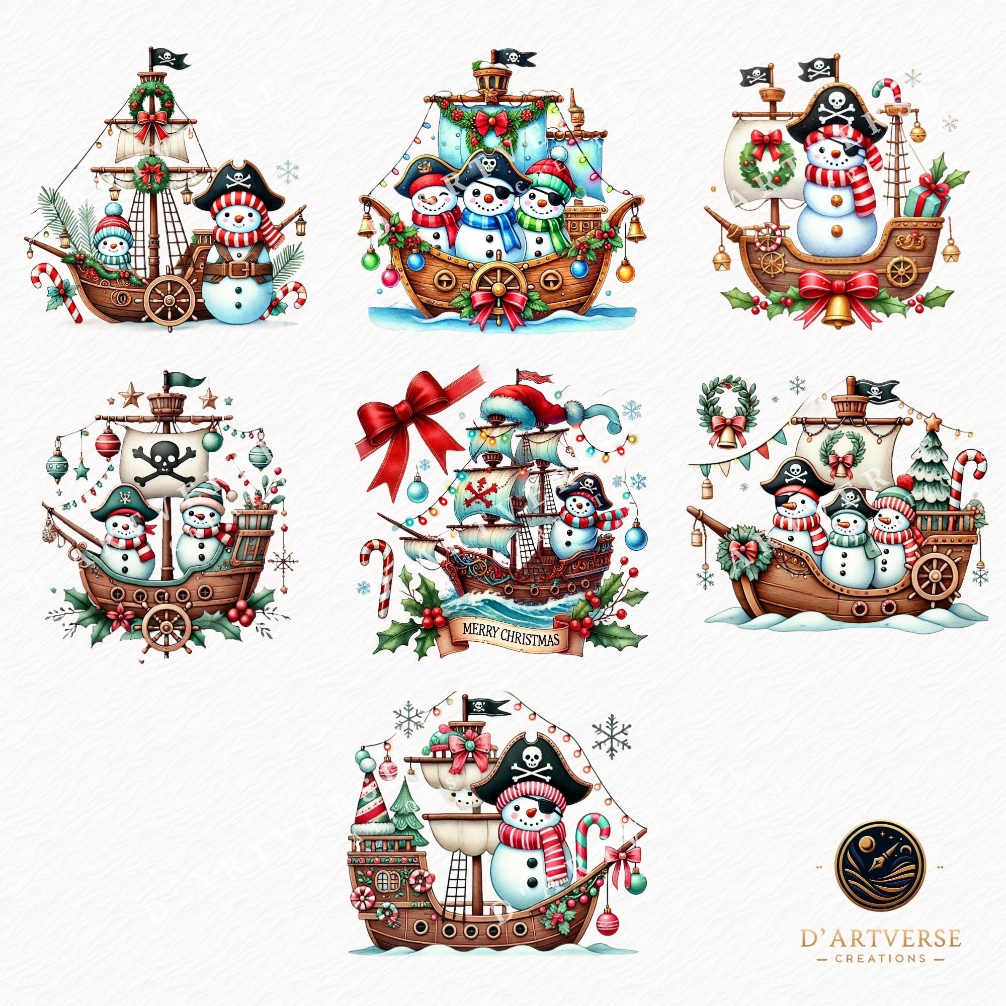 Christmas Pirate Ship Clipart Watercolor Snowman Png Pirates Holiday ...