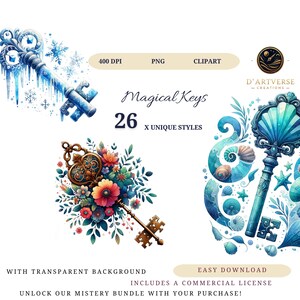 Watercolor Magical Key Clipart Fantasy Illustration Enchanted Key ...