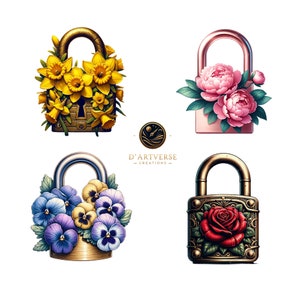 Floral Clipart Flower Graphics Love Lock Png Floral Padlock Card Design ...