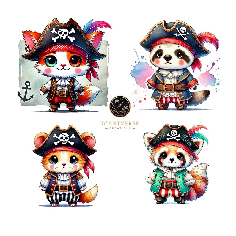 Watercolor Pirate Animal Clipart Bundle Cute Animal Pirate Graphics ...