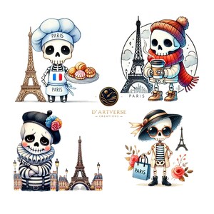 Skeleton Clipart Paris Bundle Watercolor Parisian Skeletons Ballerina ...
