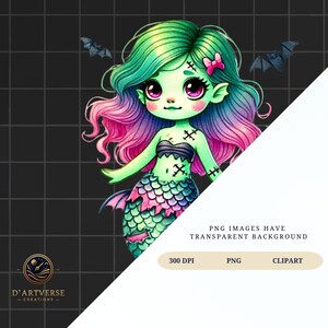 Cute Zombie Mermaid Clipart Halloween Fantasy Clipart PNG Bundle ...