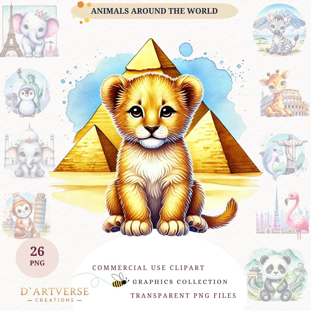 Watercolor World Animals Clipart Bundle Cute Safari Zoo Graphics Kids ...