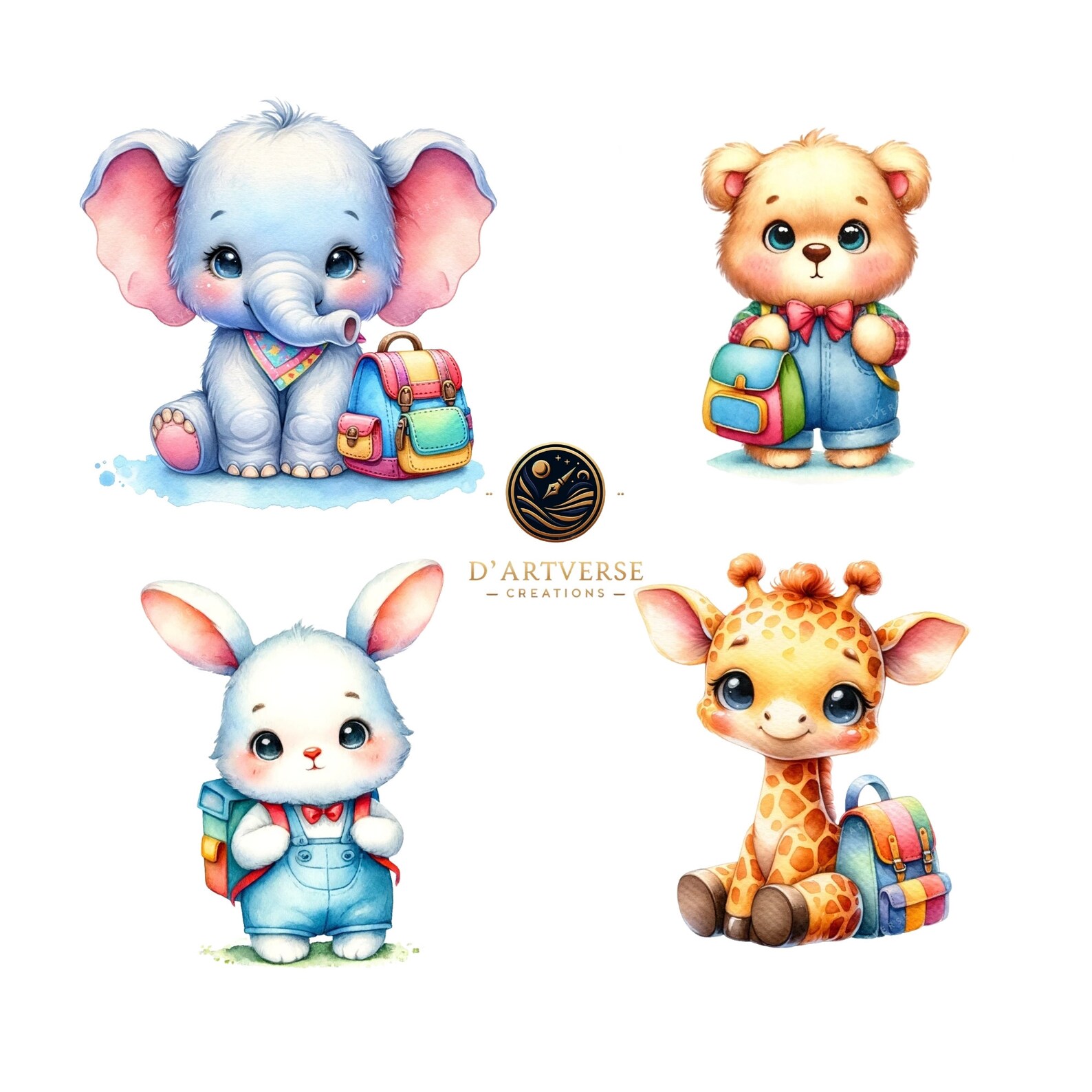 Watercolor School Animals Clipart Cute Animal Graphics Back to School ...