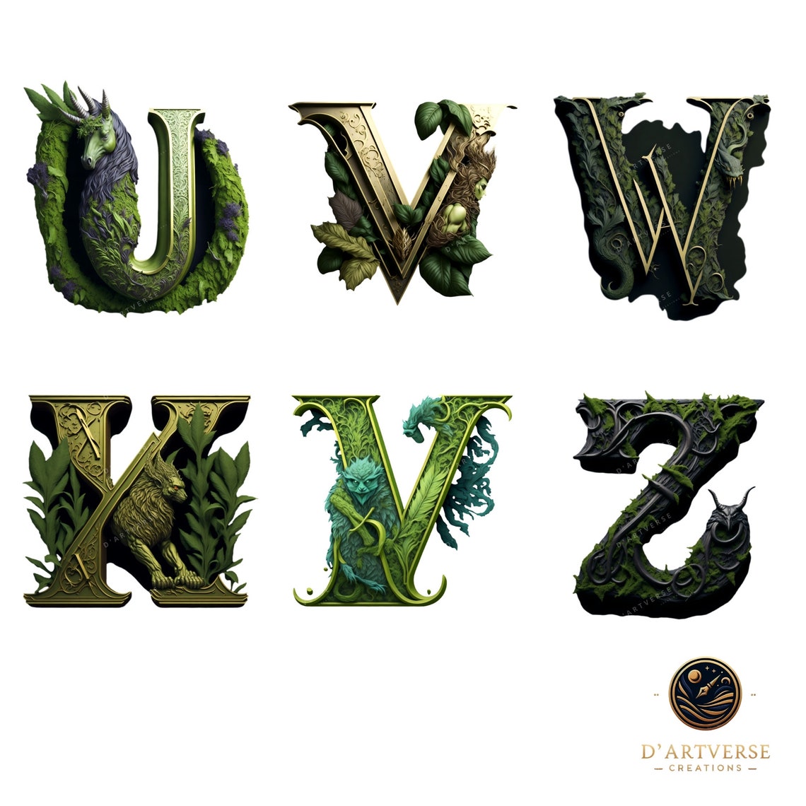 Magical Alphabet Clipart Fantasy Creatures Letters Digital Download ...