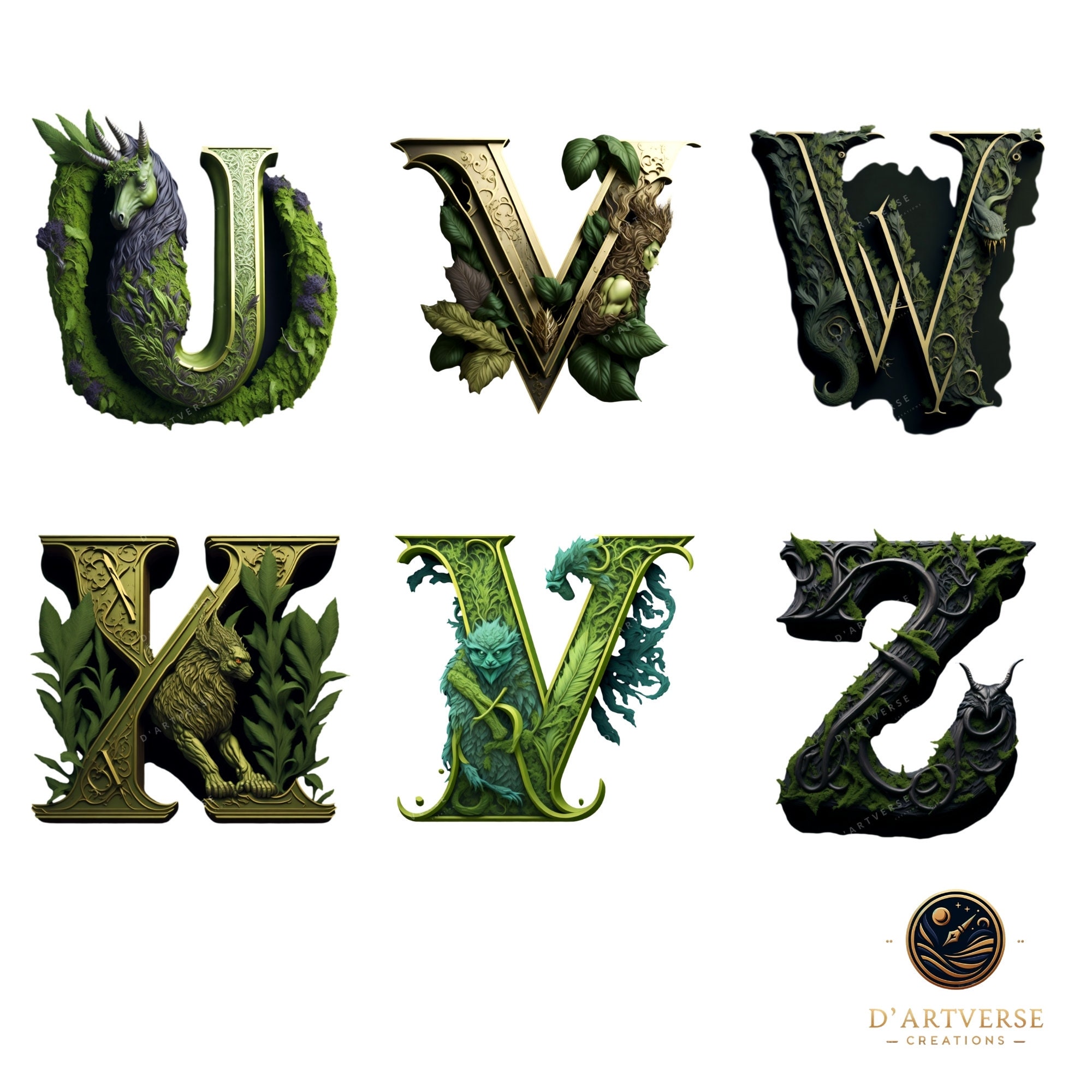 Magical Alphabet Clipart Fantasy Creatures Letters Digital Download ...