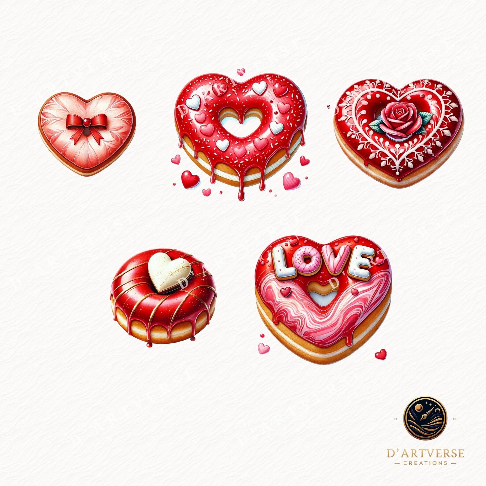 Valentine Donut Clipart Heart Shaped Graphics Red Rose Printable ...