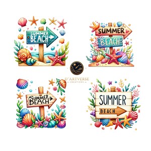 Summer Beach Signs Clipart Watercolor Beach Graphics Coastal Clipart ...