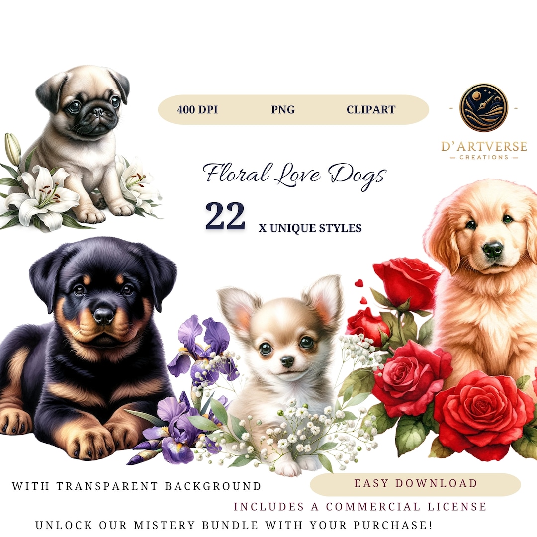 Love Dog Clipart Watercolor Floral Png Cute Puppy Dog Illustration Pet ...