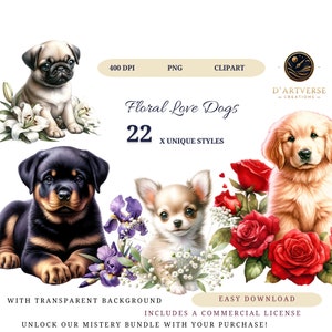 Love Dog Clipart Watercolor Floral Png Cute Puppy Dog Illustration Pet ...