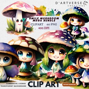 Mushroom Watercolor Clipart Mega Bundle Cute Mushroom Magical Clipart ...