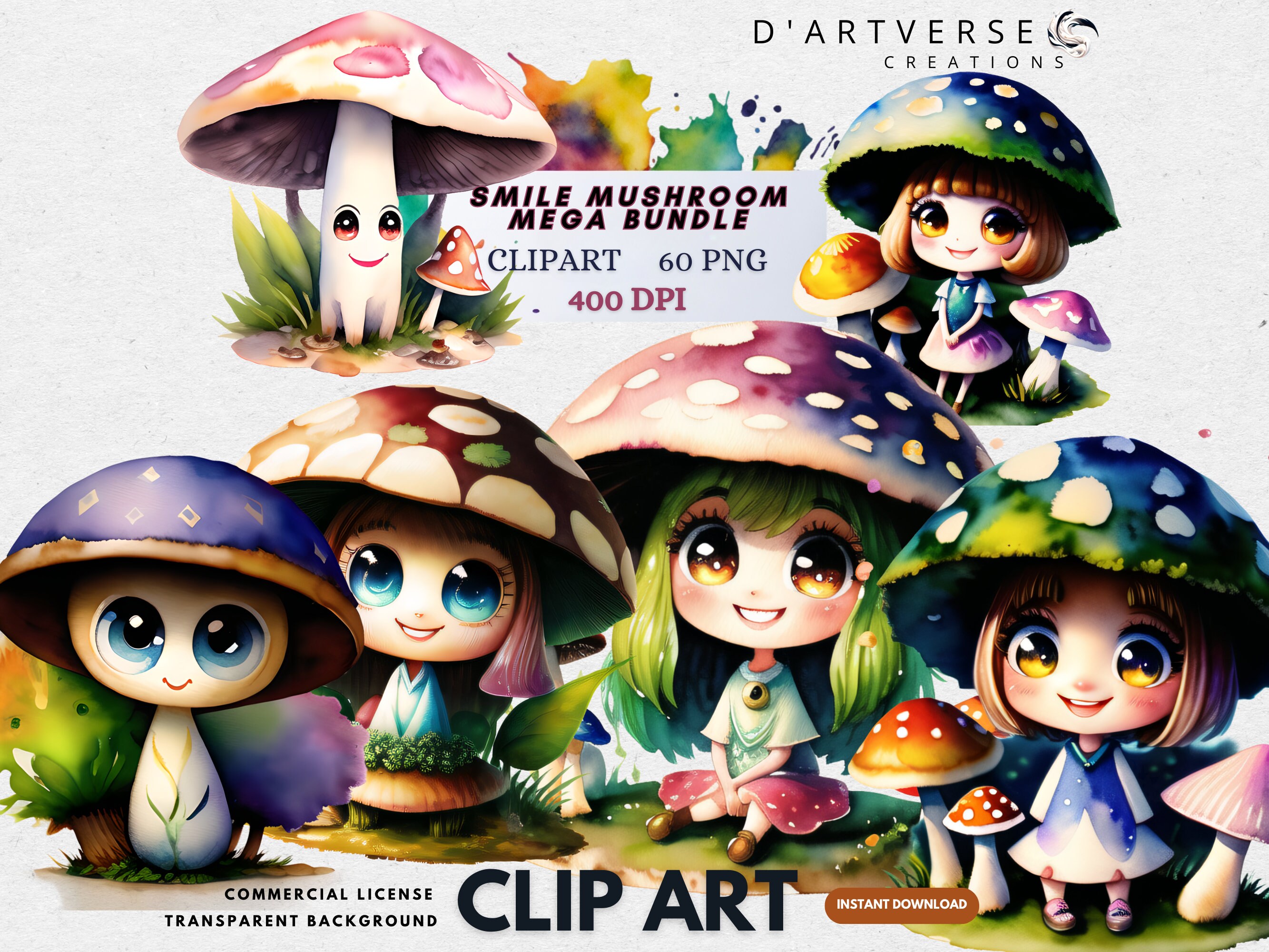 Mushroom Watercolor Clipart Mega Bundle Cute Mushroom Magical Clipart ...