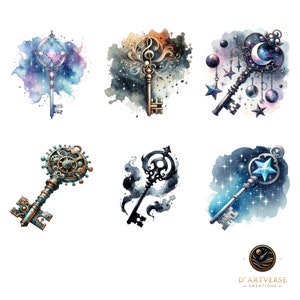Watercolor Magical Key Clipart Fantasy Illustration Enchanted Key ...