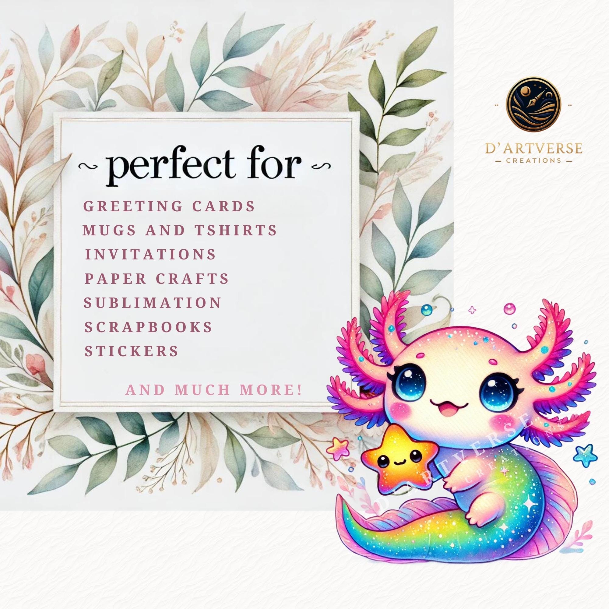 Chibi Axolotl Clipart Watercolor Printable Png Sea Animal Graphics ...