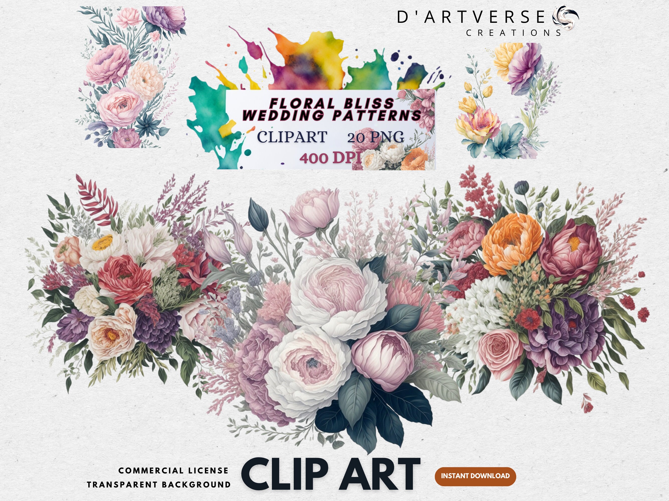 Flowers Clipart Watercolor Wedding Decor Romantic Wedding - Etsy