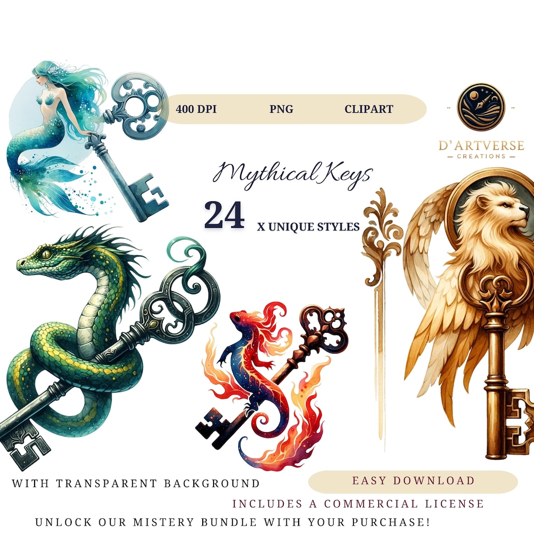 Fantasy Clipart Watercolor Fantasy Digital Mythical Creature Key Magic ...