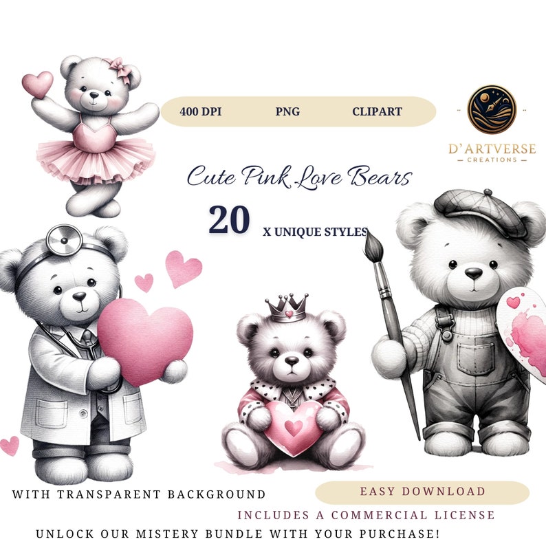 Watercolor Teddy Bear Clipart Bundle Pink Clipart Cute Bear Nursery ...
