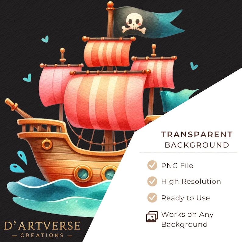 Watercolor Pirate Ships Clipart Bundle Digital Pirate Ship Graphics ...
