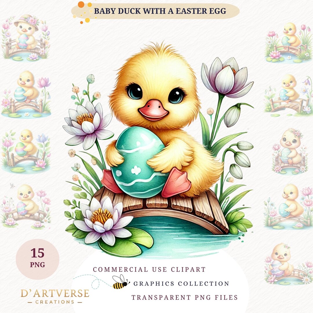 Easter Baby Duck Clipart Bundle Cute Spring Animals Graphics Watercolor ...