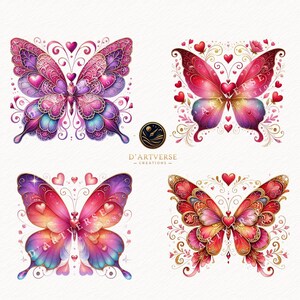 Valentine Heart Butterfly Clipart Watercolor Romantic Graphic ...