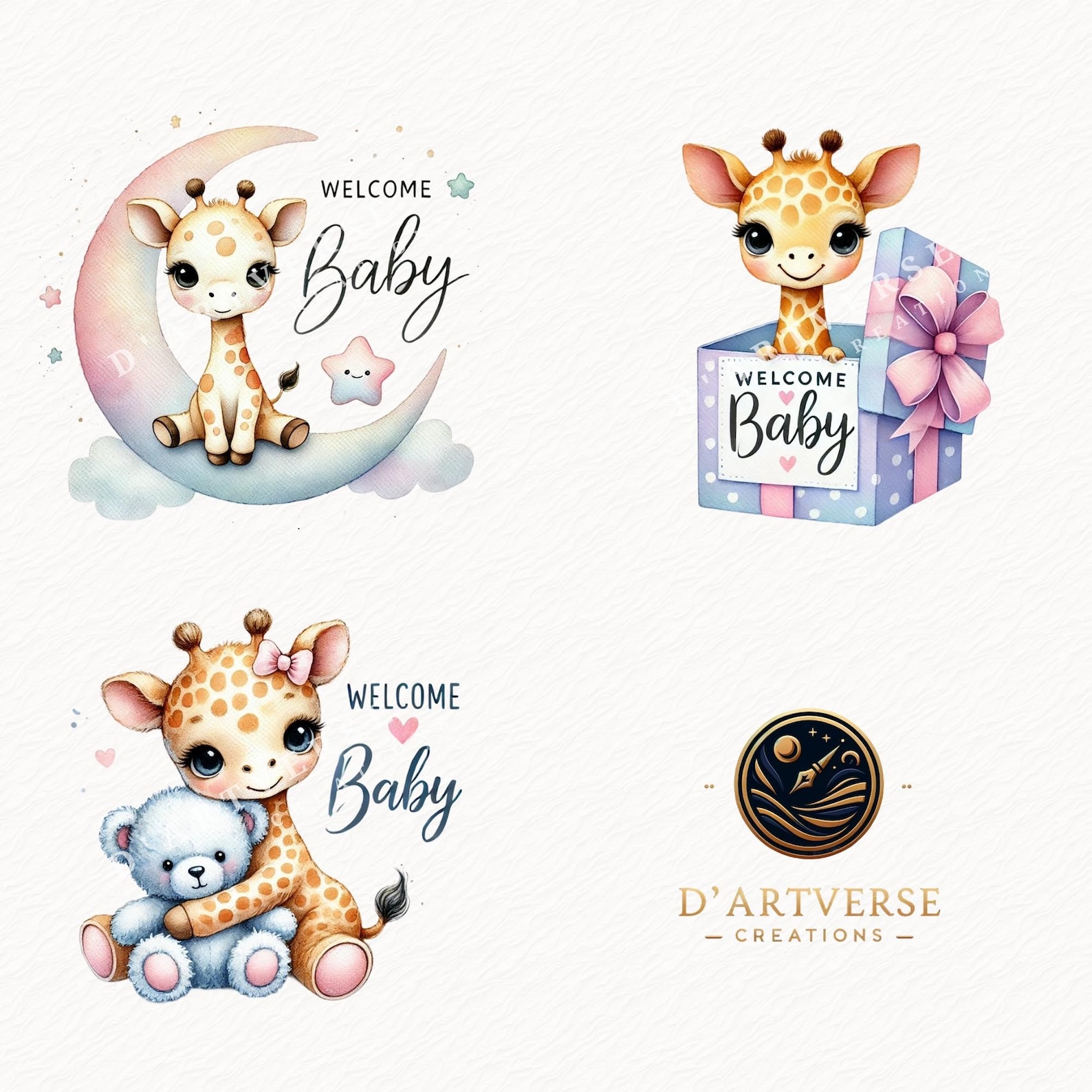 Watercolor Baby Giraffe Clipart Bundle Cute Safari Animal PNG Nursery ...