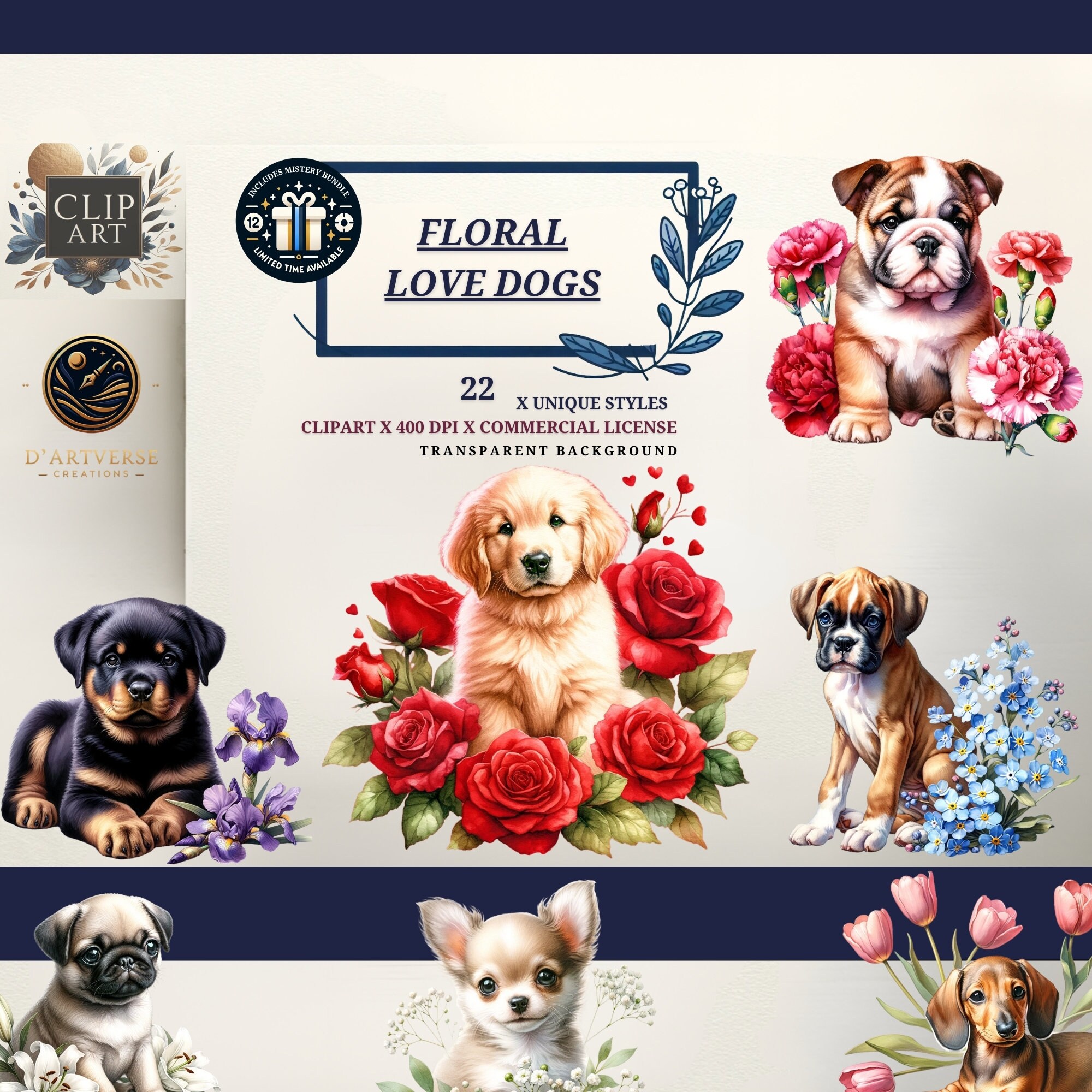 Love Dog Clipart Watercolor Floral Png Cute Puppy Dog Illustration Pet ...