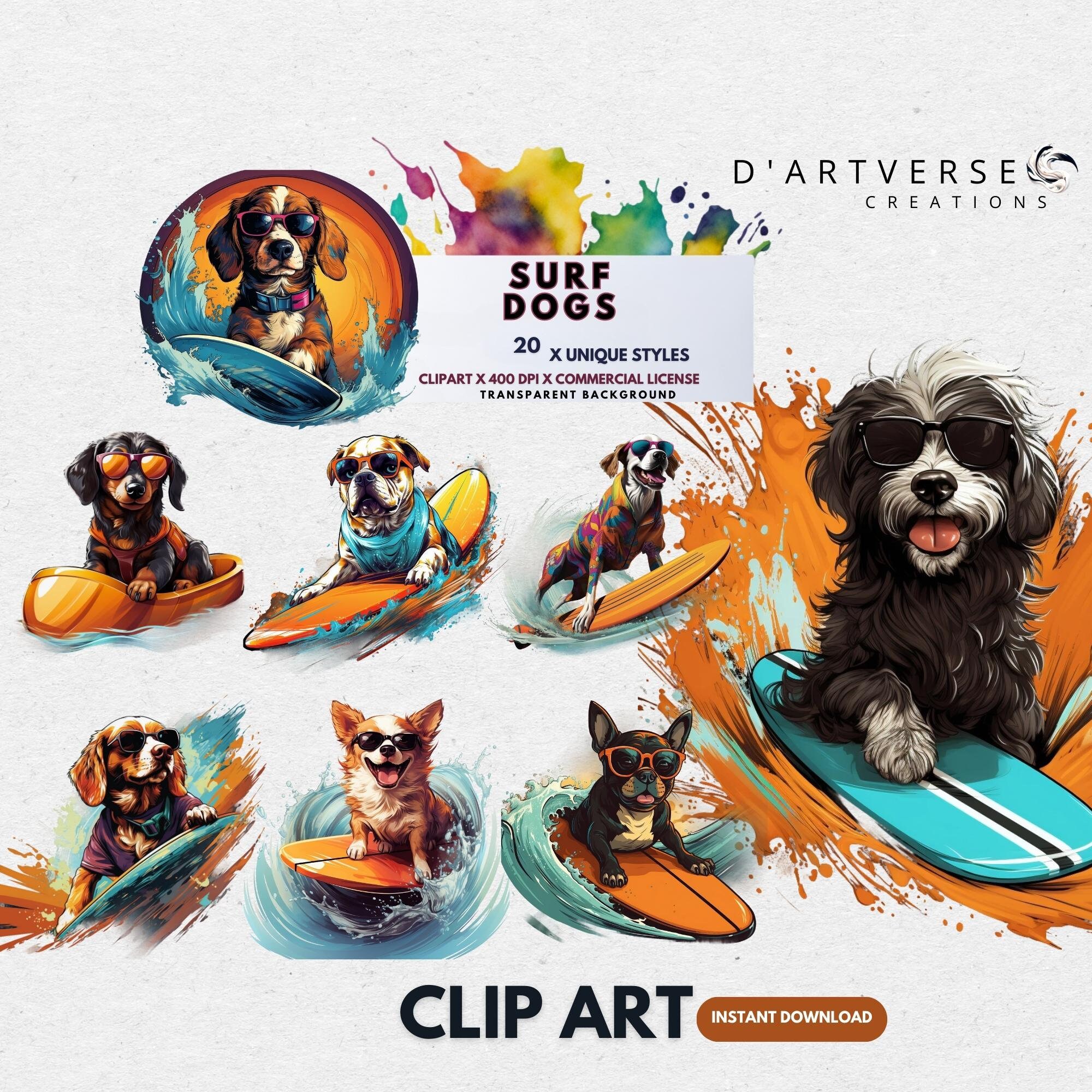 Dog Surfing Clipart