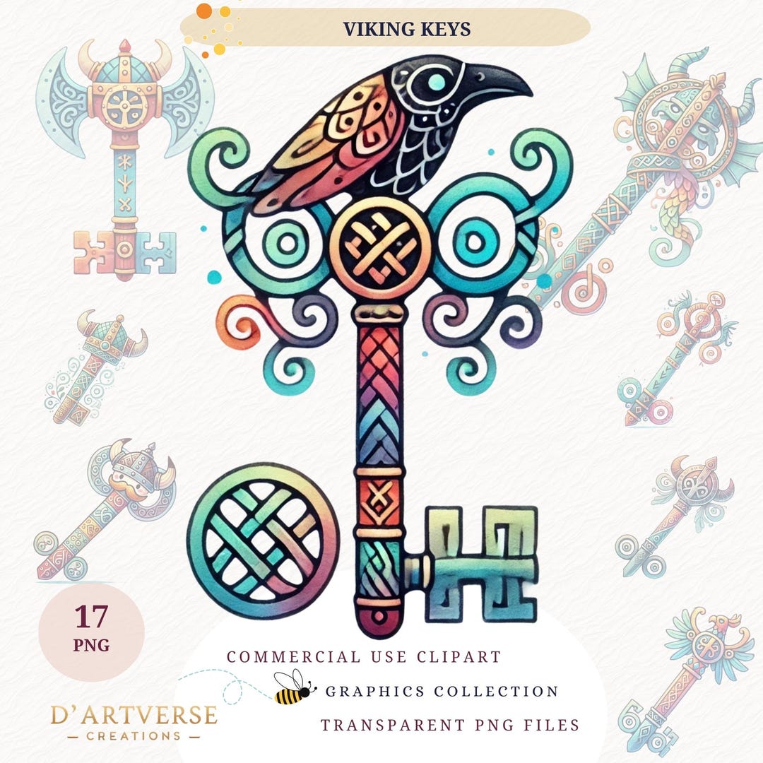 Viking Keys Watercolor Clipart Bundle Norse Nordic Design PNG Ancient ...
