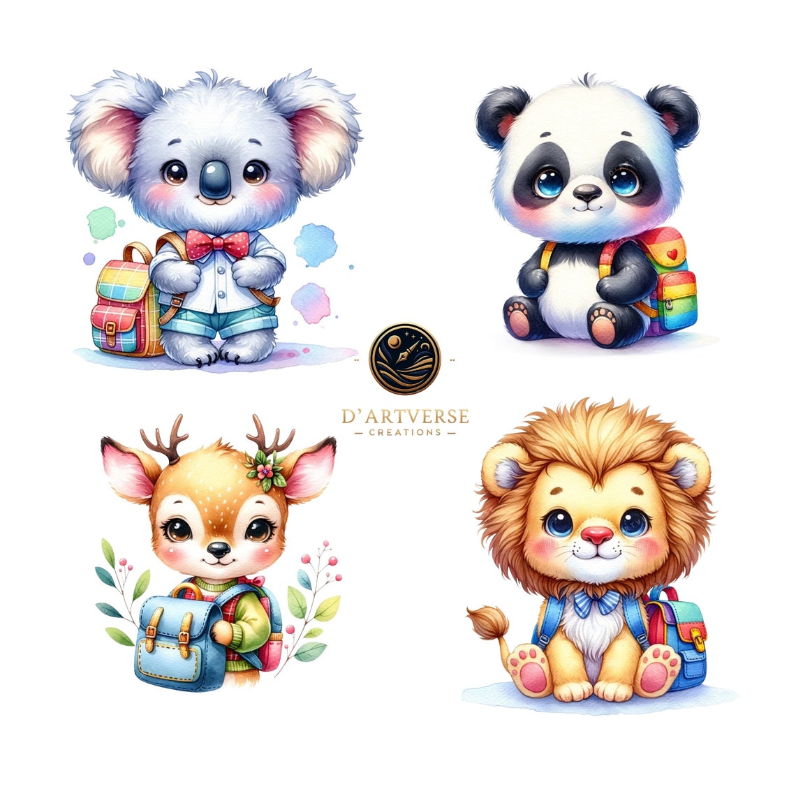 Watercolor School Animals Clipart Cute Animal Graphics Back to School ...