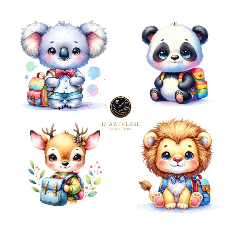 Watercolor School Animals Clipart Cute Animal Graphics Back to School ...