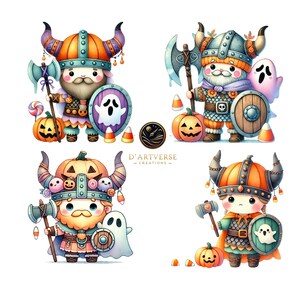 Halloween Viking Clipart Bundle Watercolor Cute Vikings PNG Halloween ...