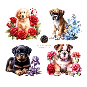 Love Dog Clipart Watercolor Floral Png Cute Puppy Dog Illustration Pet ...