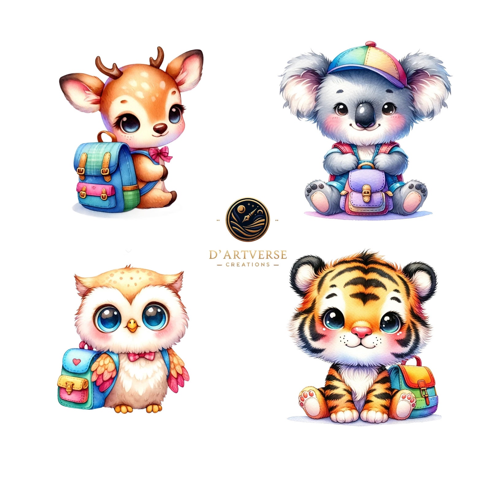 Watercolor School Animals Clipart Cute Animal Graphics Back to School ...